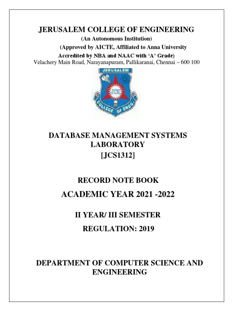 JCS1312 - DBMS Lab Record (21-22) | PDF | Pl/Sql | Databases