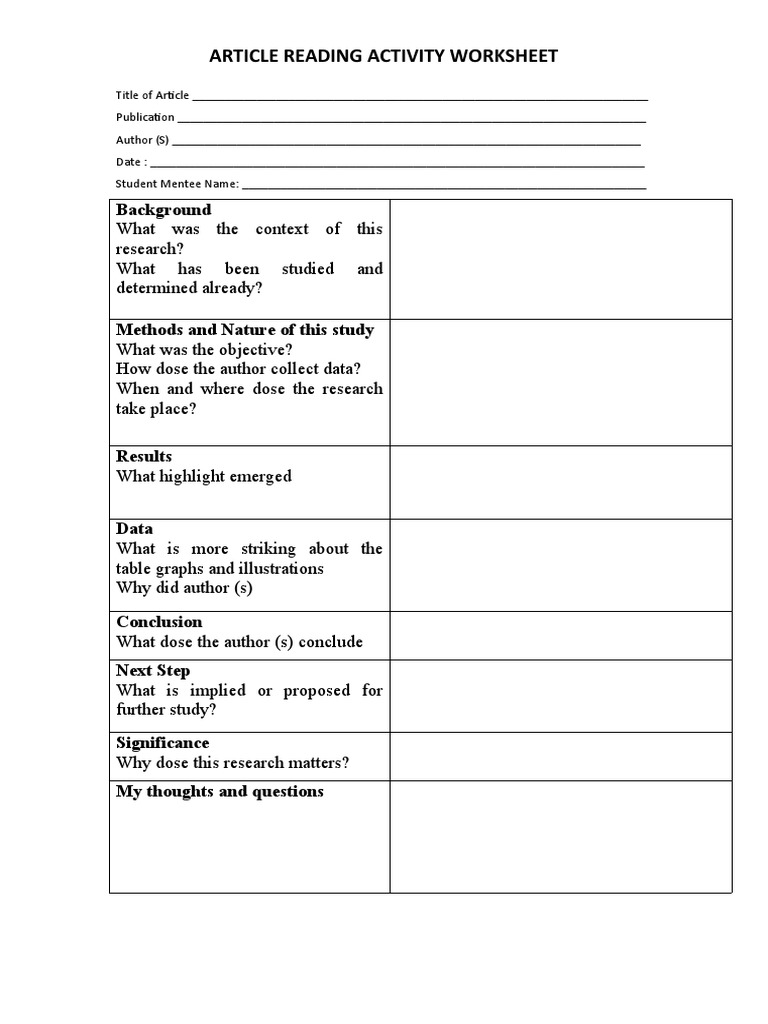 Article Reading Activity Worksheet: Background | PDF | Business | Art