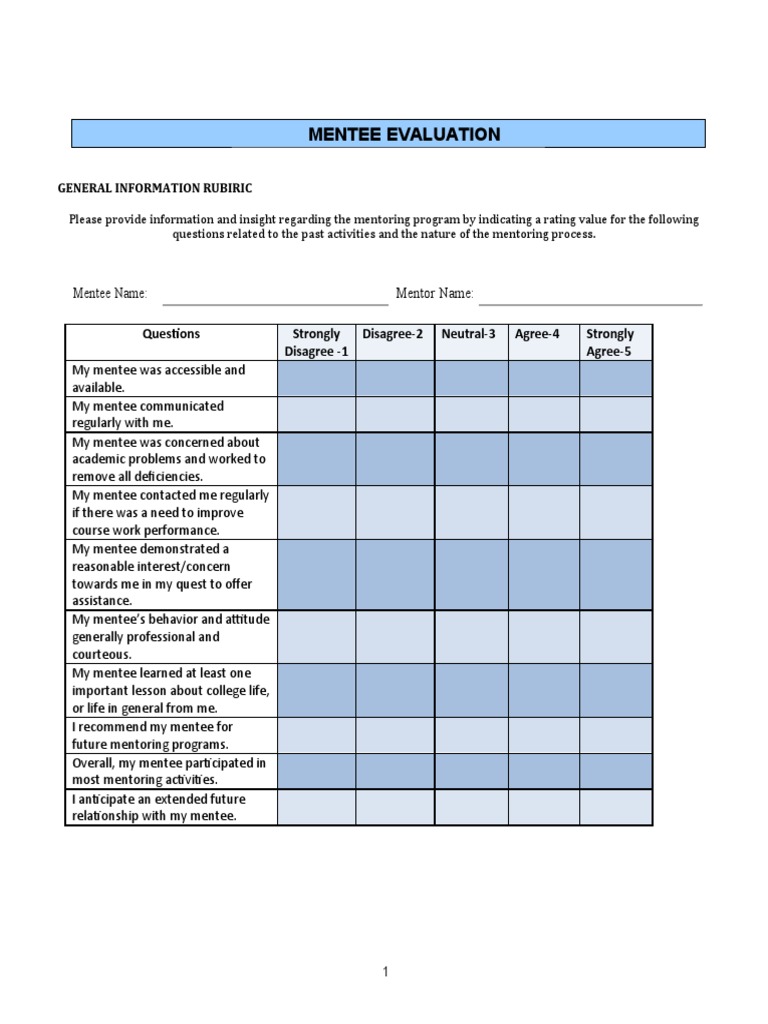 Mentor Form | PDF | Mentorship | Neuropsychological Assessment