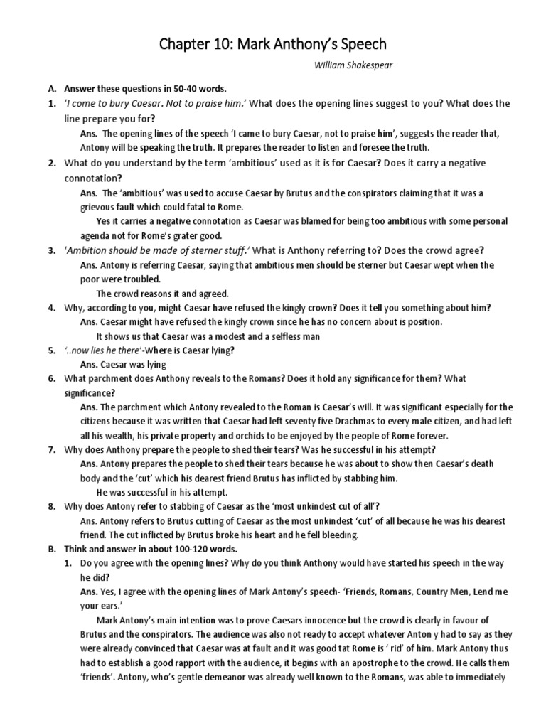 Mark Anthony's Speech | PDF | Julius Caesar | Mark Antony