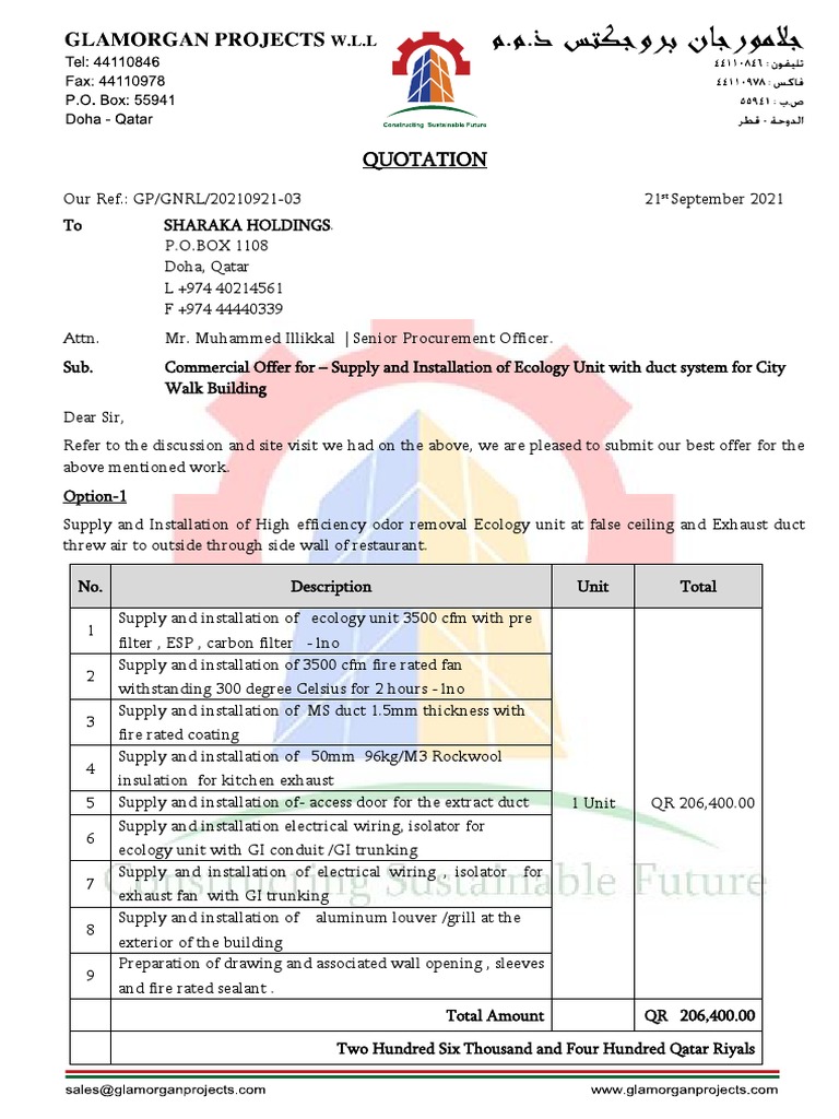 Ecology Unit Supply and Installation Offer | PDF | Duct (Flow ...