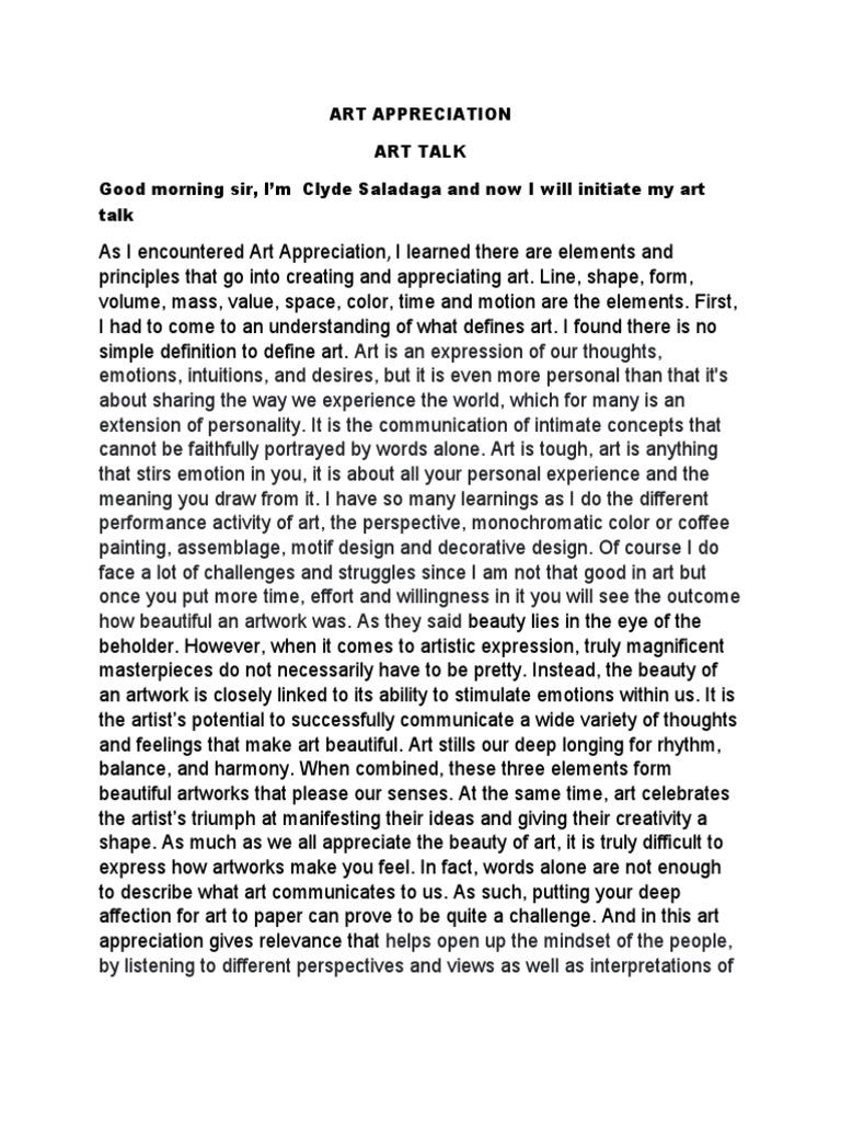 Art Appreciation (ART TALK) | PDF | Thought | Emotions