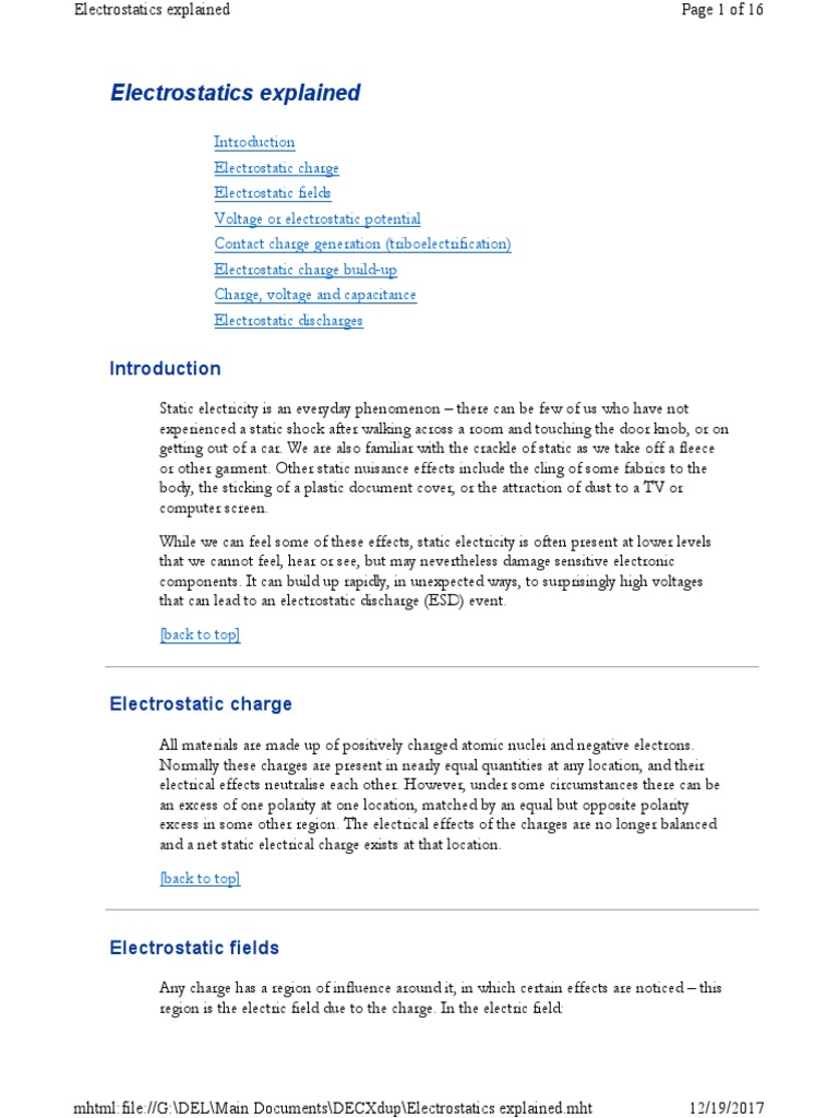 Electrostatics Explained | PDF | Electrostatic Discharge | Capacitor