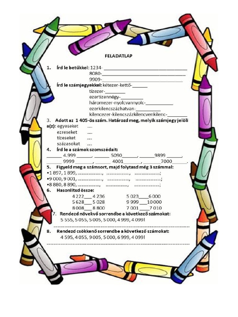 Feladatlap III - Oszt - Számok 10000 Ig | PDF