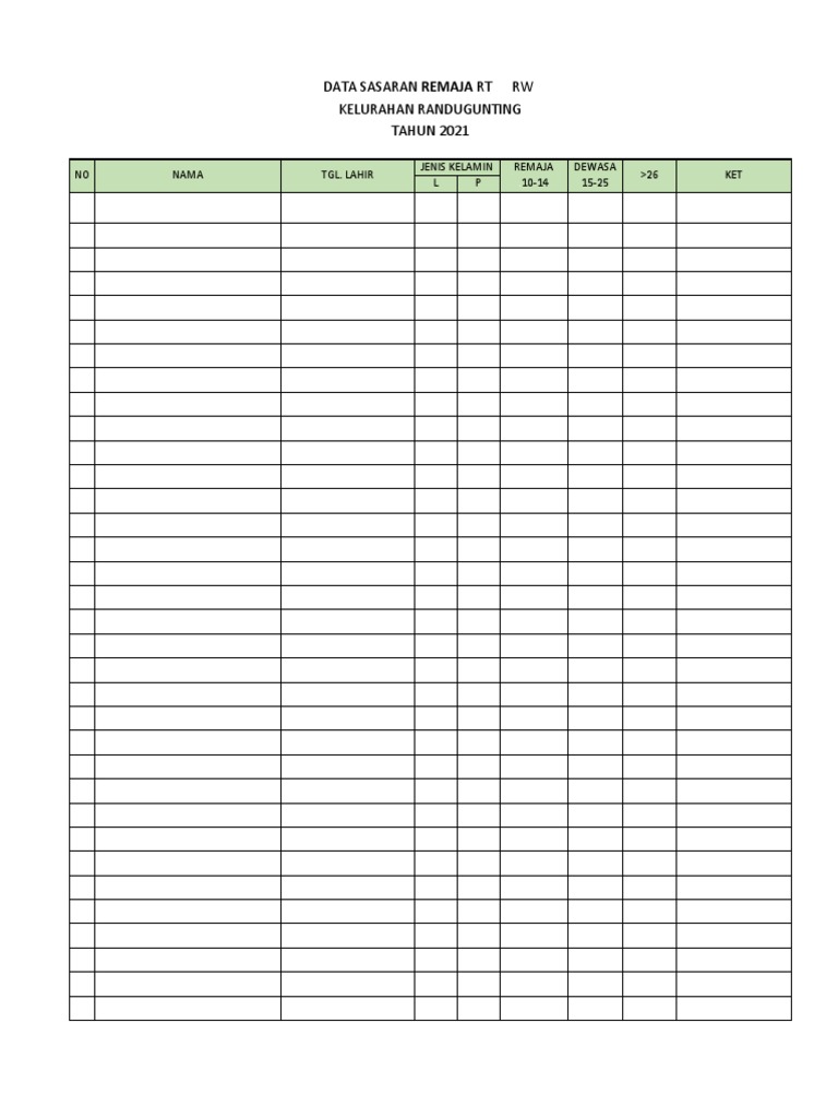 Data Sasaran REMAJA Form Kosong | PDF