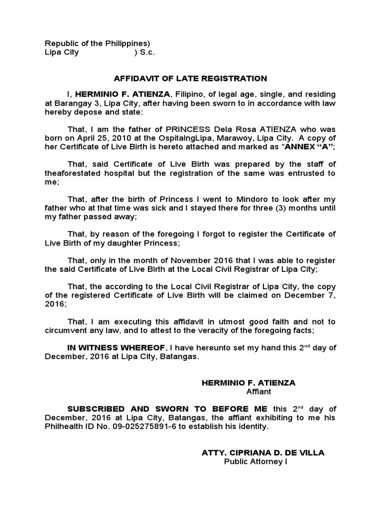 Affidavit of Late Registration | PDF