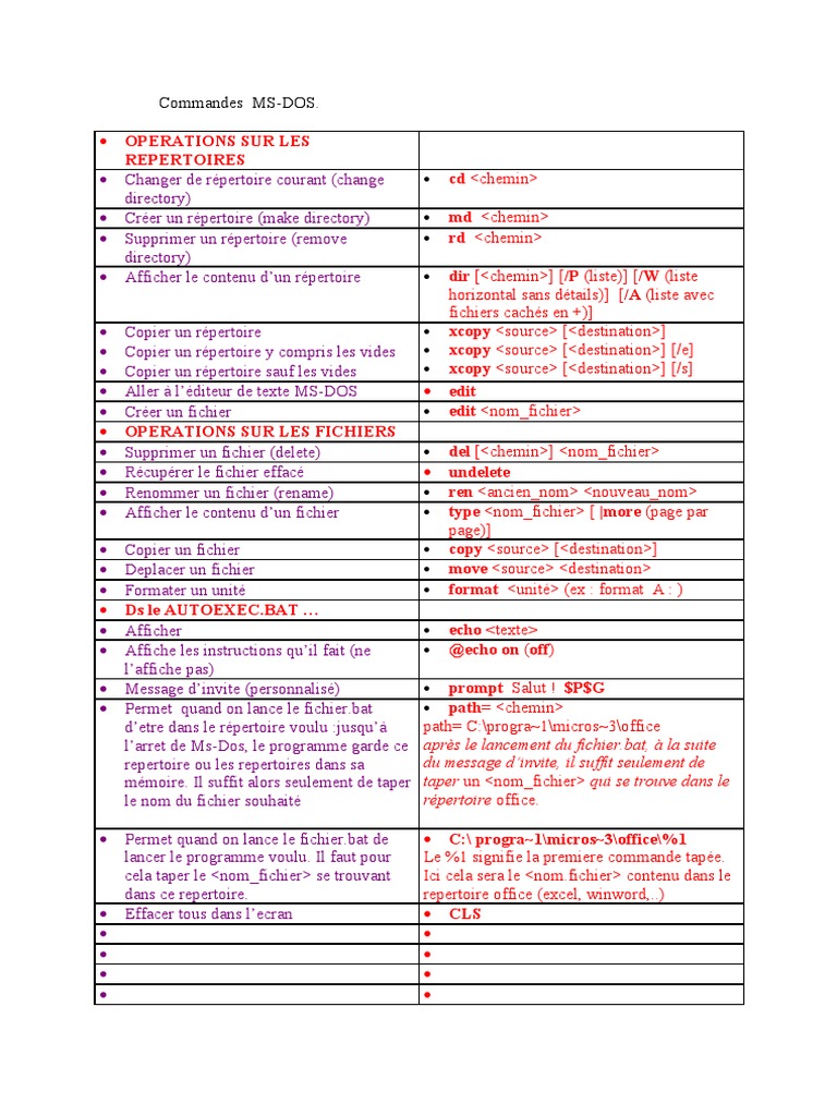 Commandes MS-DOS | PDF