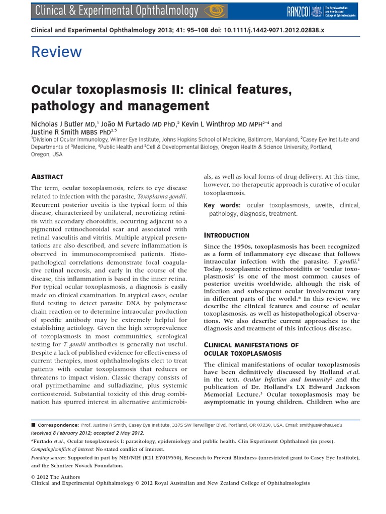 Review: Ocular Toxoplasmosis II: Clinical Features, Pathology and ...