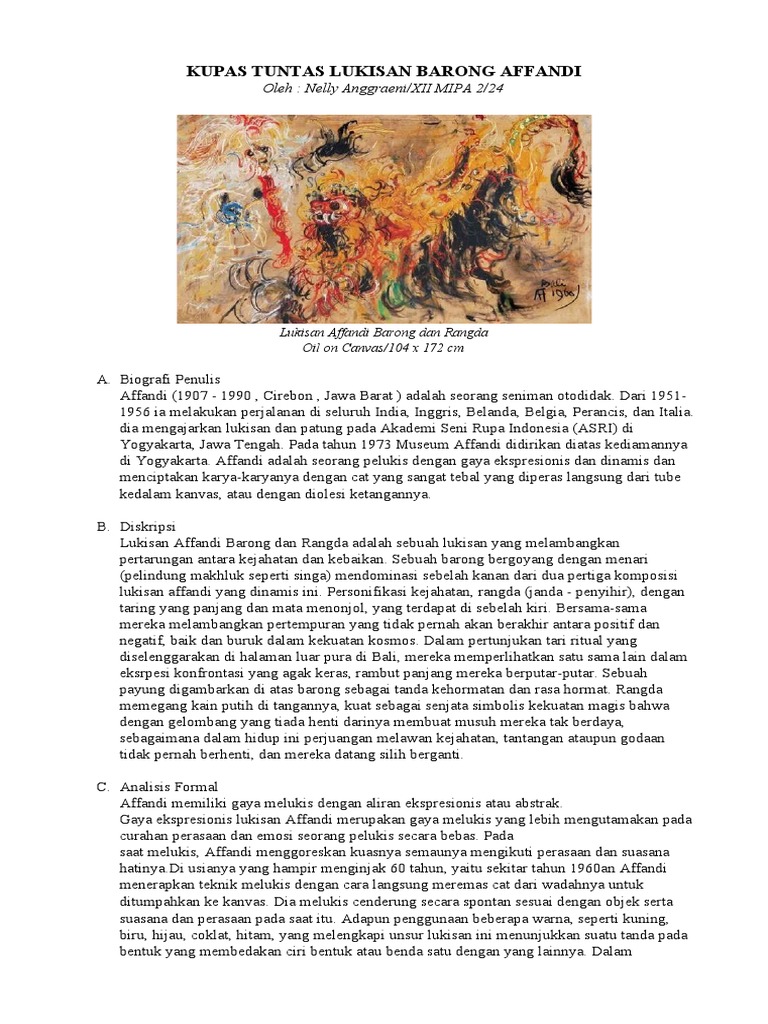 Kupas Tuntas Lukisan Barong Affandi | PDF
