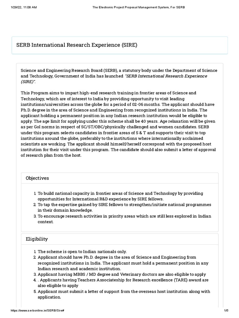 The Electronic Project Proposal Management System, For SERB Feb3 2022 ...