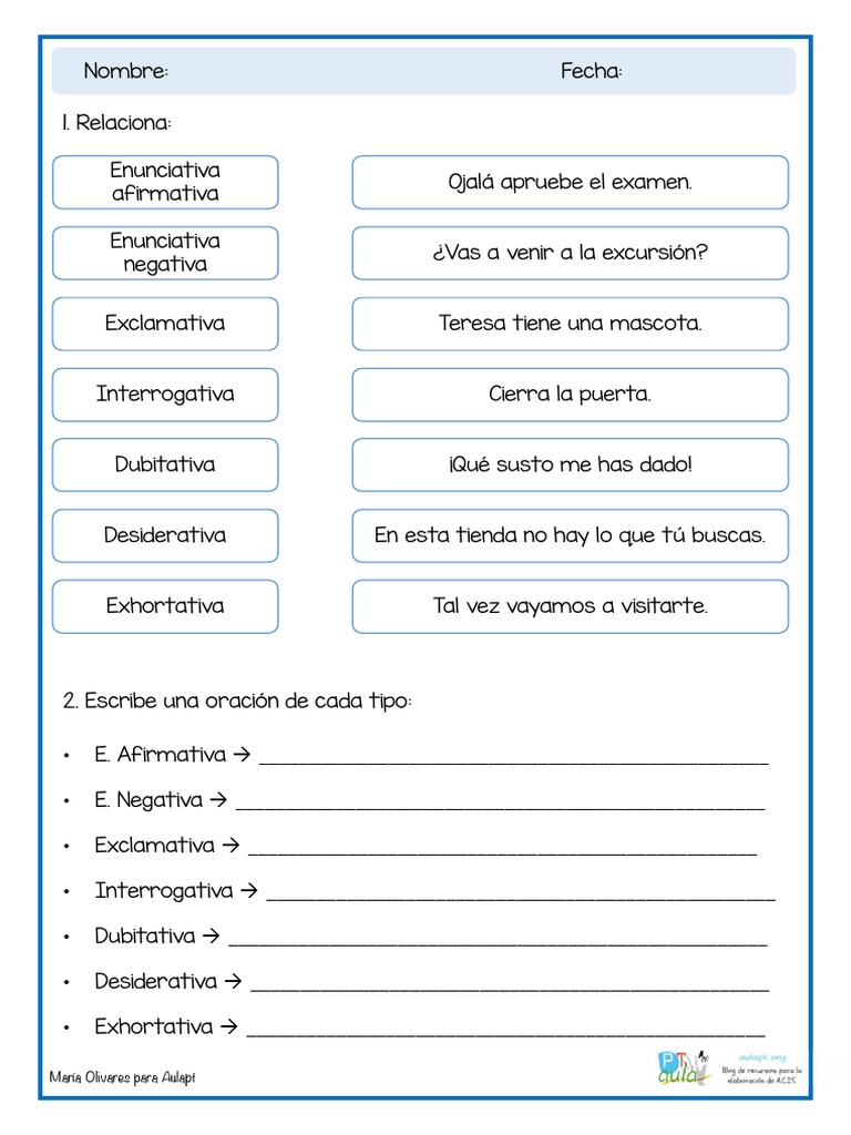Actividades Clases de Oraciones | PDF | Artes del Lenguaje y Comunicación