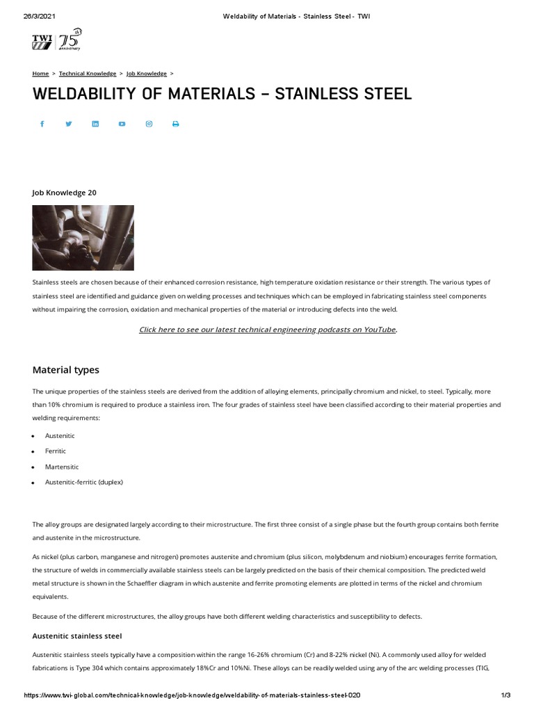 Weldability of Materials - Stainless Steel - TWI | PDF | Stainless ...