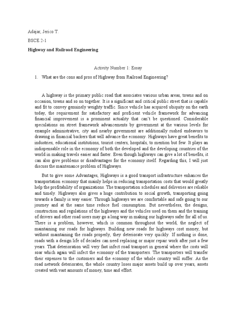 Highway and Railroad Engineering: Adajar, Jerico T. BSCE 2-1 | PDF | Transport | Road