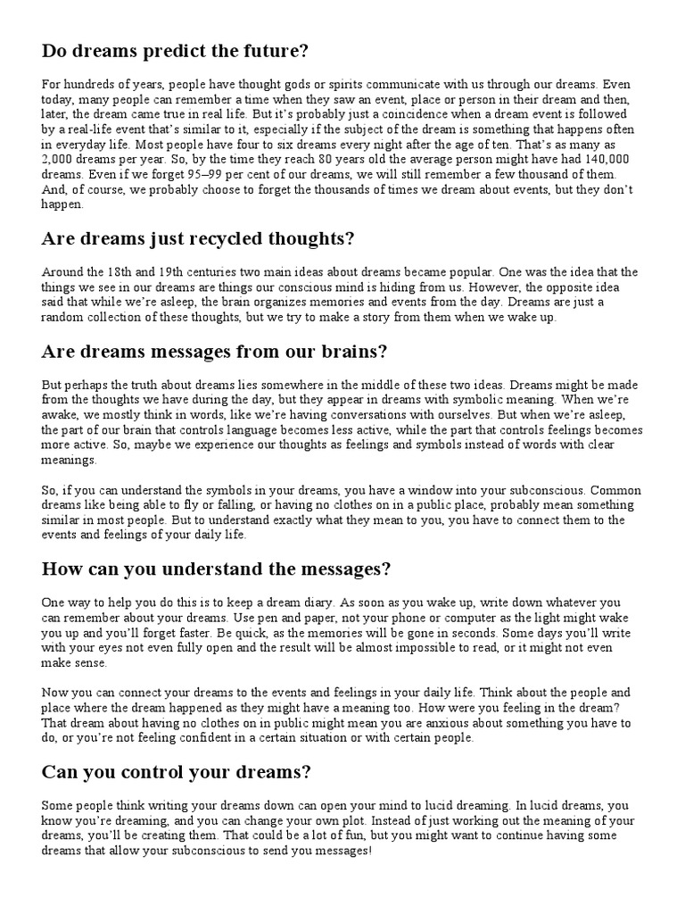 Do Dreams Predict The Future? | PDF | Dream | Thought