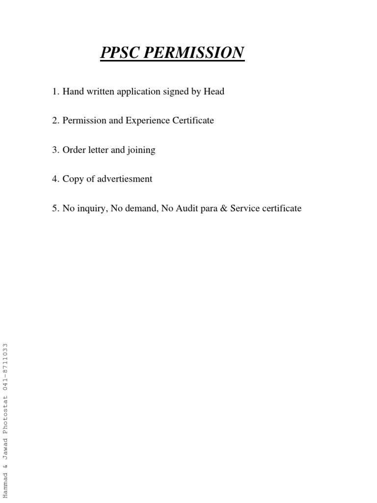 PPSC Permission: 1. Hand Written Application Signed by Head | PDF ...