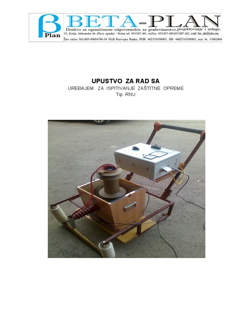 Upustvo Za Rad Sa: Uređajem Za Ispitivanje Zaštitne Opreme Tip: RNU | PDF