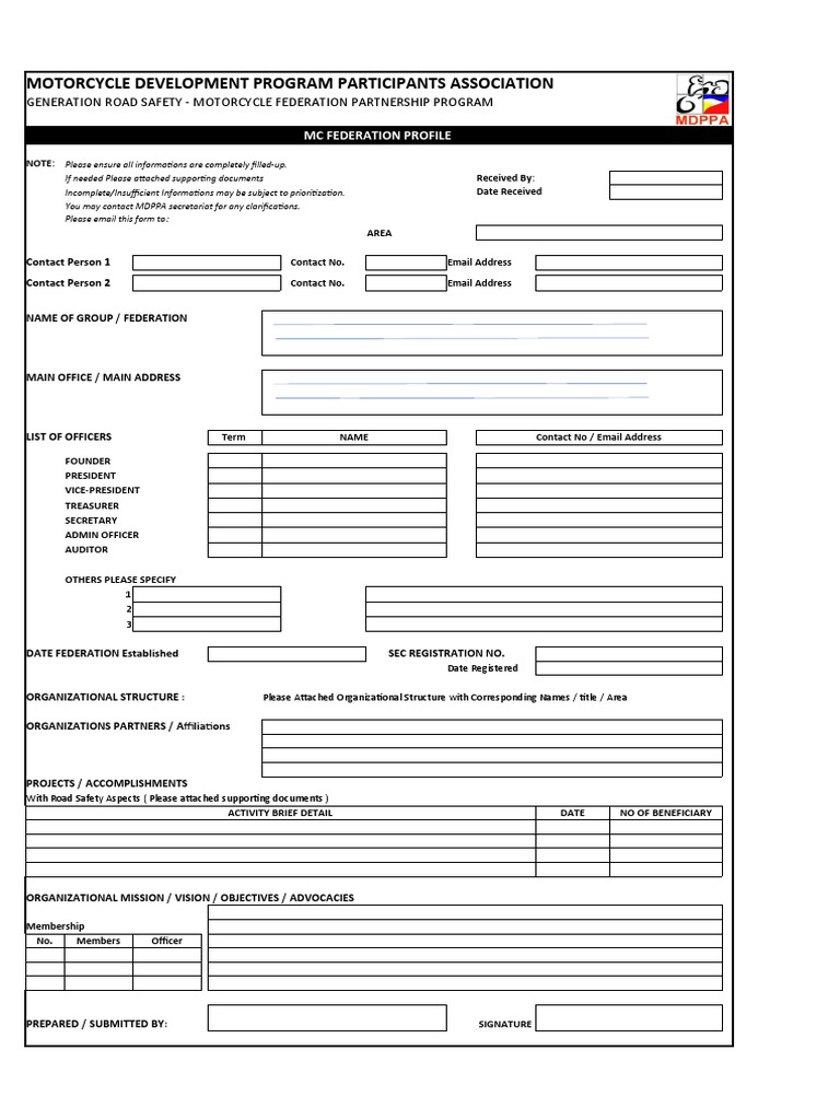 MC Federations Profile Form | PDF