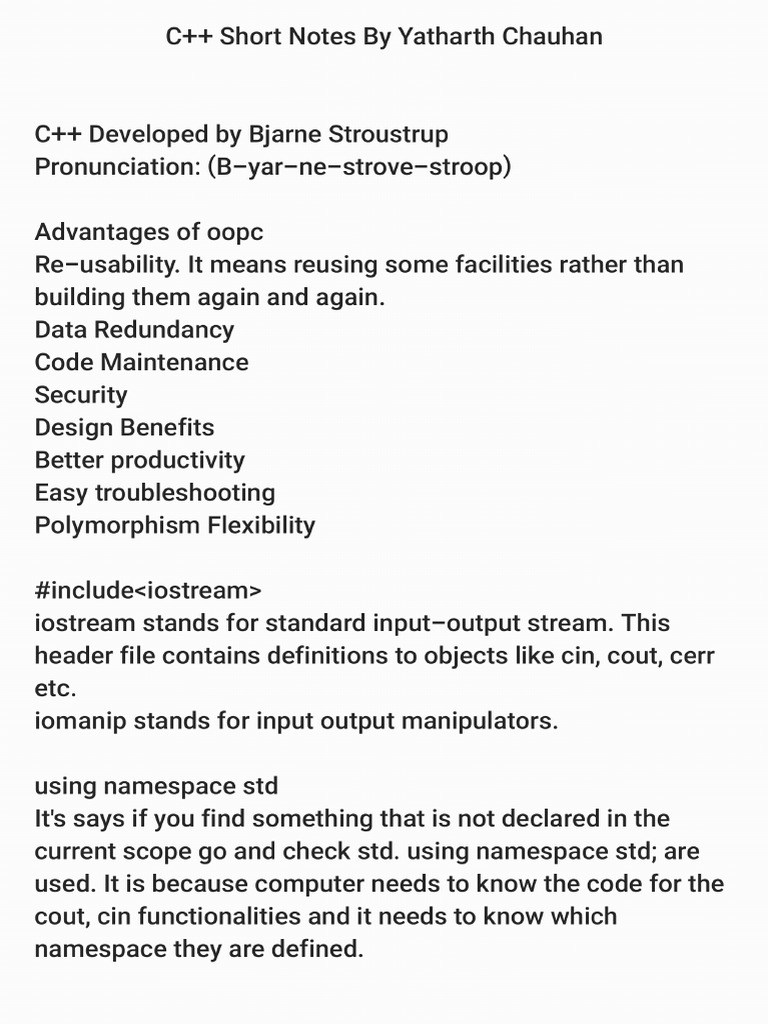 C++ Short Notes | PDF
