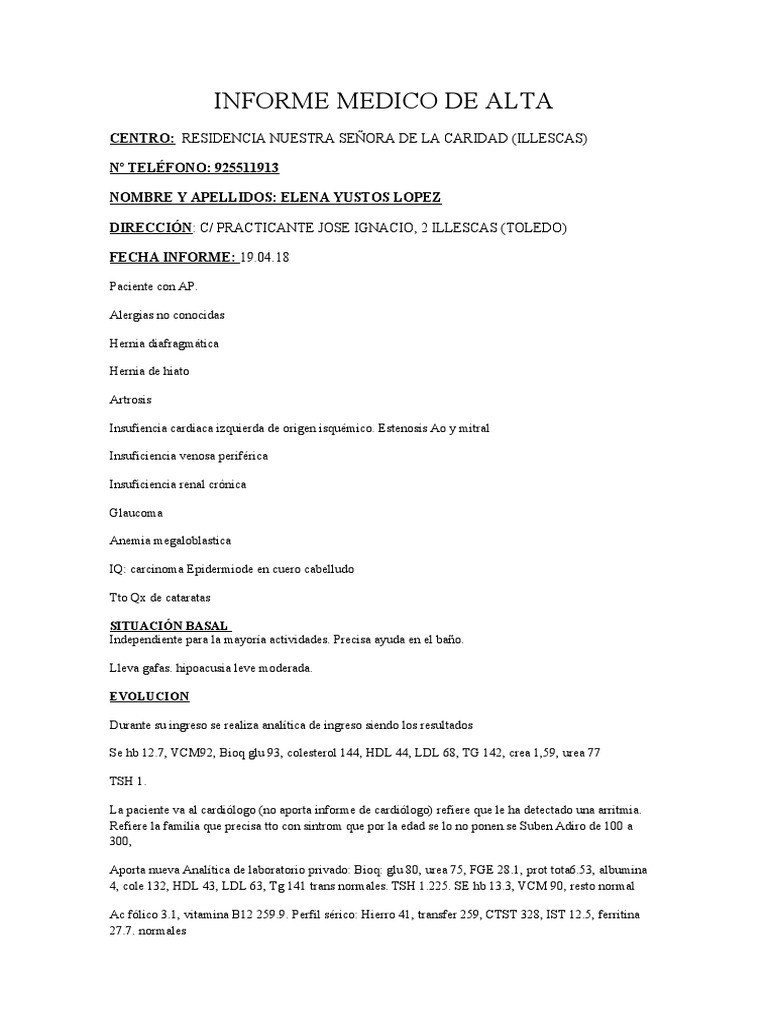 Informemedico de Alta 2018 | PDF