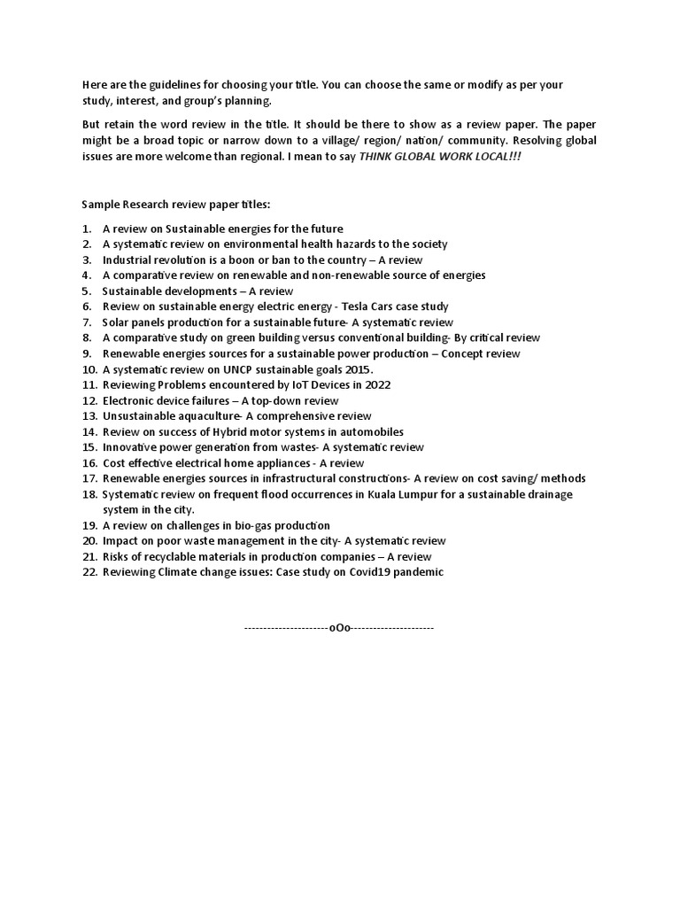 Sample Research Review Paper Titles | PDF