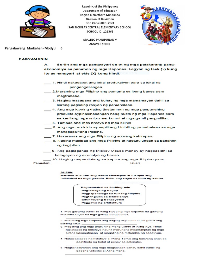 Answer Sheet AP Module 6 QTR 2 ND Round | PDF