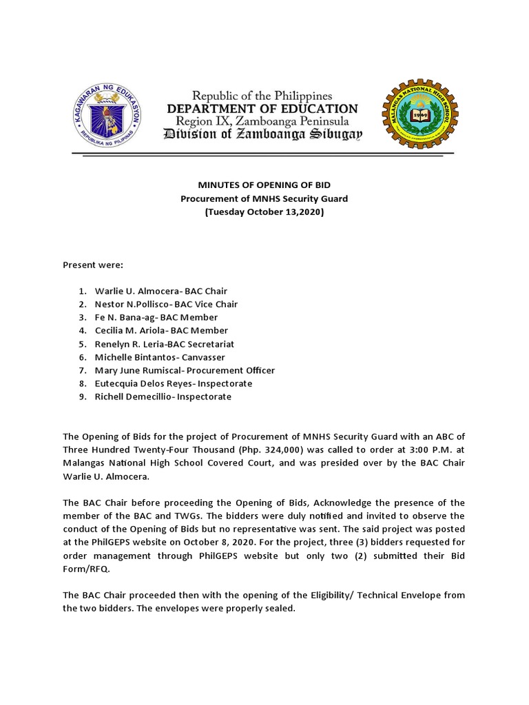 Minutes of Opening of Bid1 | PDF | U.S. Securities And Exchange ...