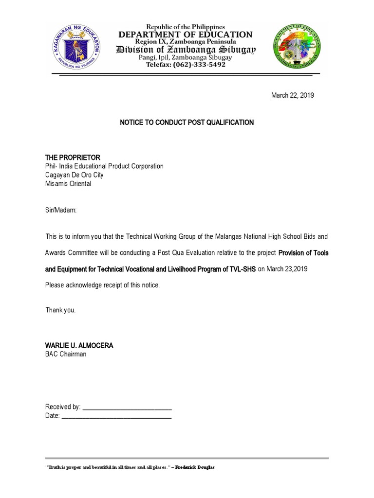 Notice for Post Qualification Evaluation | PDF