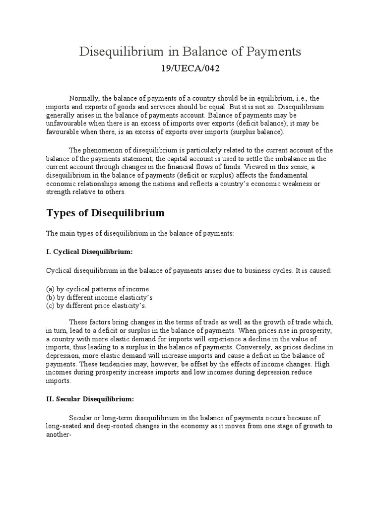 Disequilibrium in Balance of Payments | PDF | Balance Of Payments ...