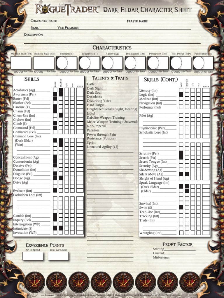 Rogue Trader - Soul Reaver Character Sheet | PDF