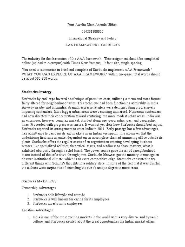 Starbucks' AAA Framework Strategy Analysis | PDF | Starbucks | Economies