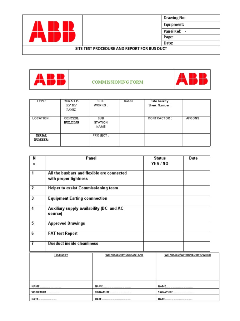 Site Test Procedure and Report For Bus Duct: Commissioning Form ...