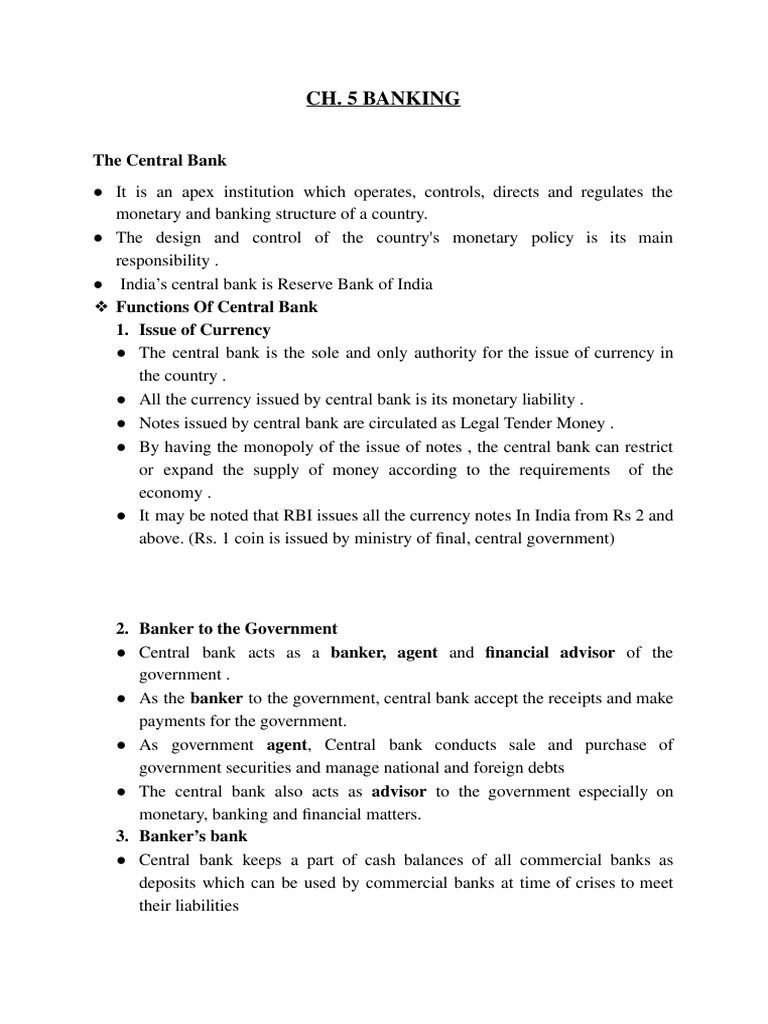 Banking Notes | PDF | Central Banks | Banks