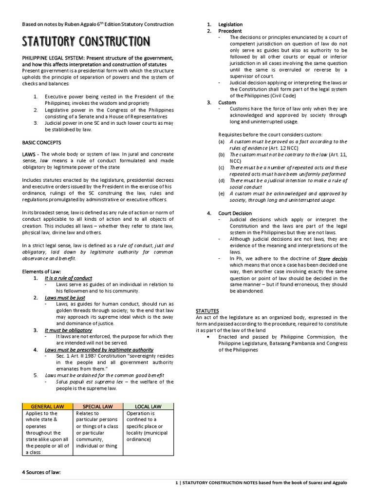 Statutory Construction: 1 - STATUTORY CONSTRUCTION NOTES Based From The ...