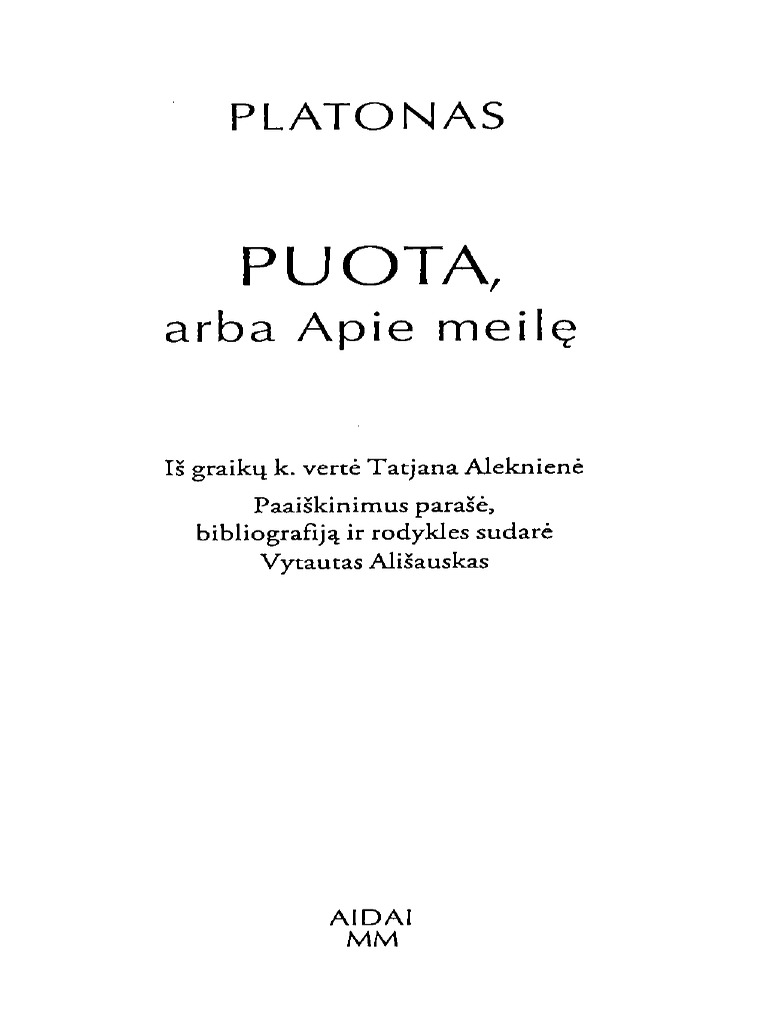 Platonas - Puota, Arba Apie Meilę (2000, Aidai) | PDF