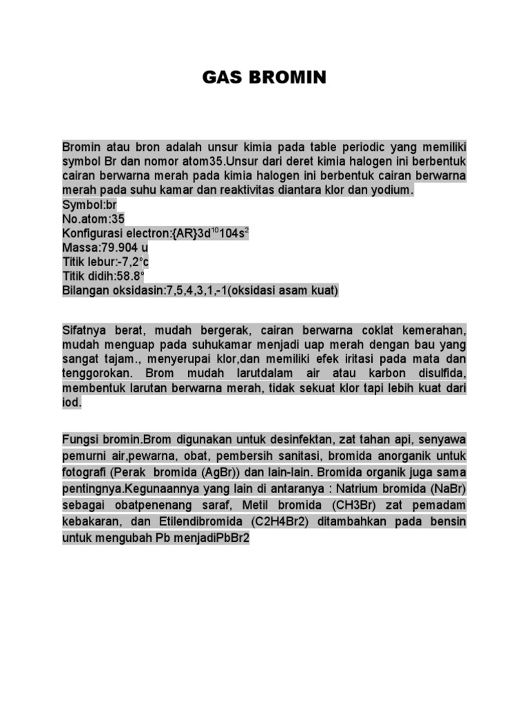 Sifat dan Fungsi Gas Bromin | PDF
