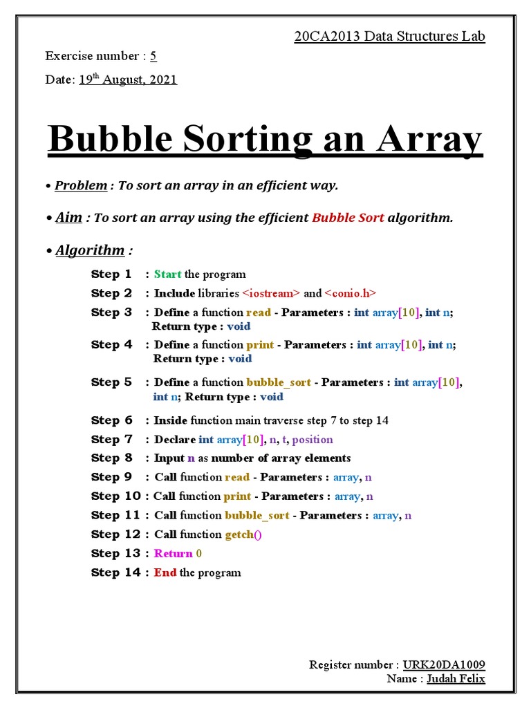 Exercise 5 Bubble Sorting An Array Pdf Subroutine Parameter Computer Programming 