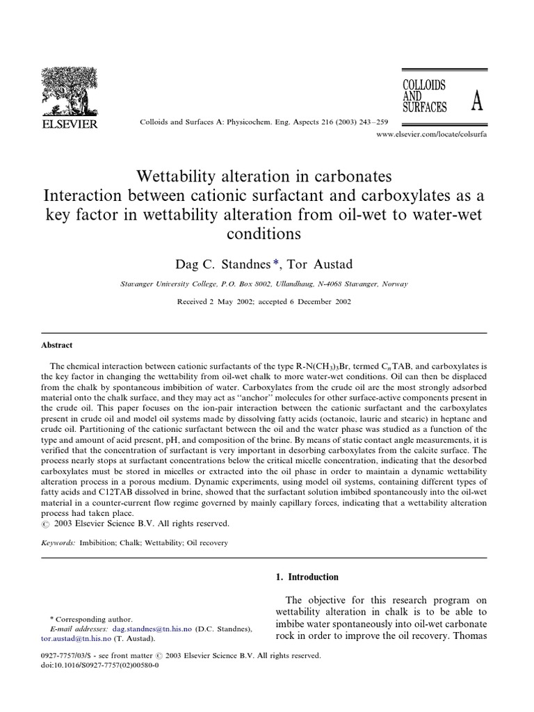 Wettability Alteration in Carbonates2 | PDF | Surfactant | Ph