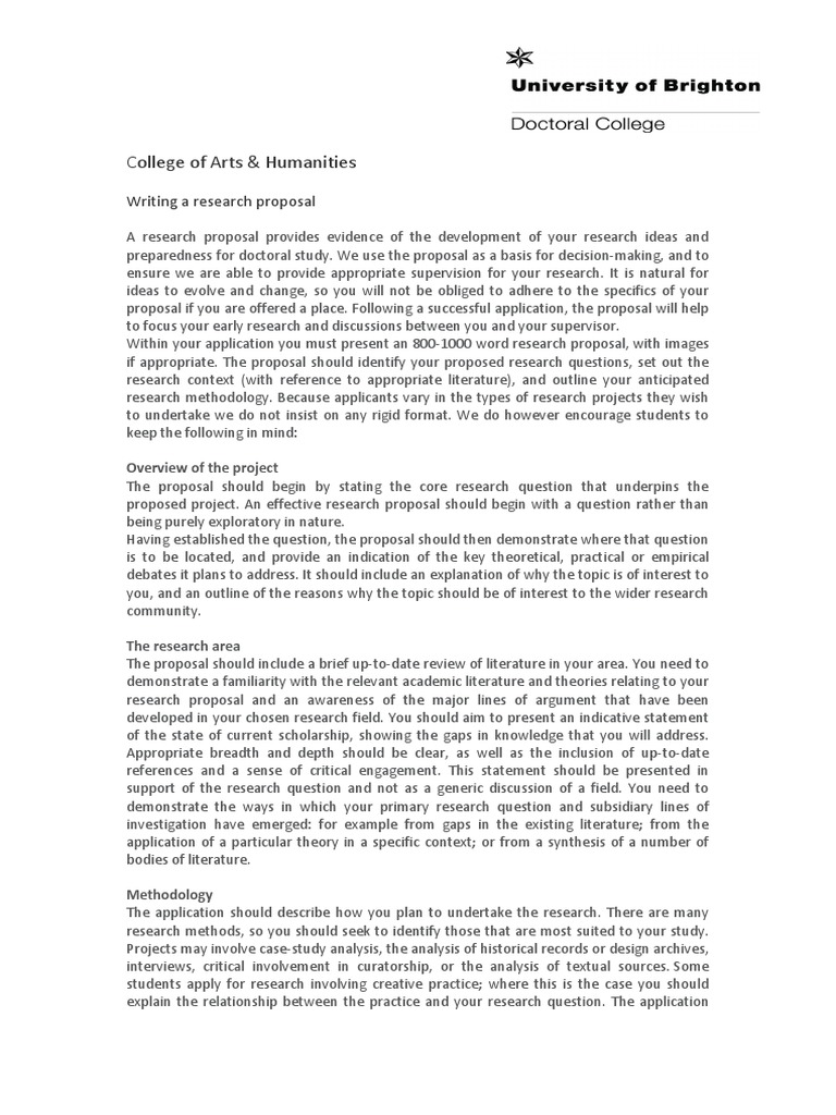 College of Arts & Humanities: Writing A Research Proposal | PDF ...
