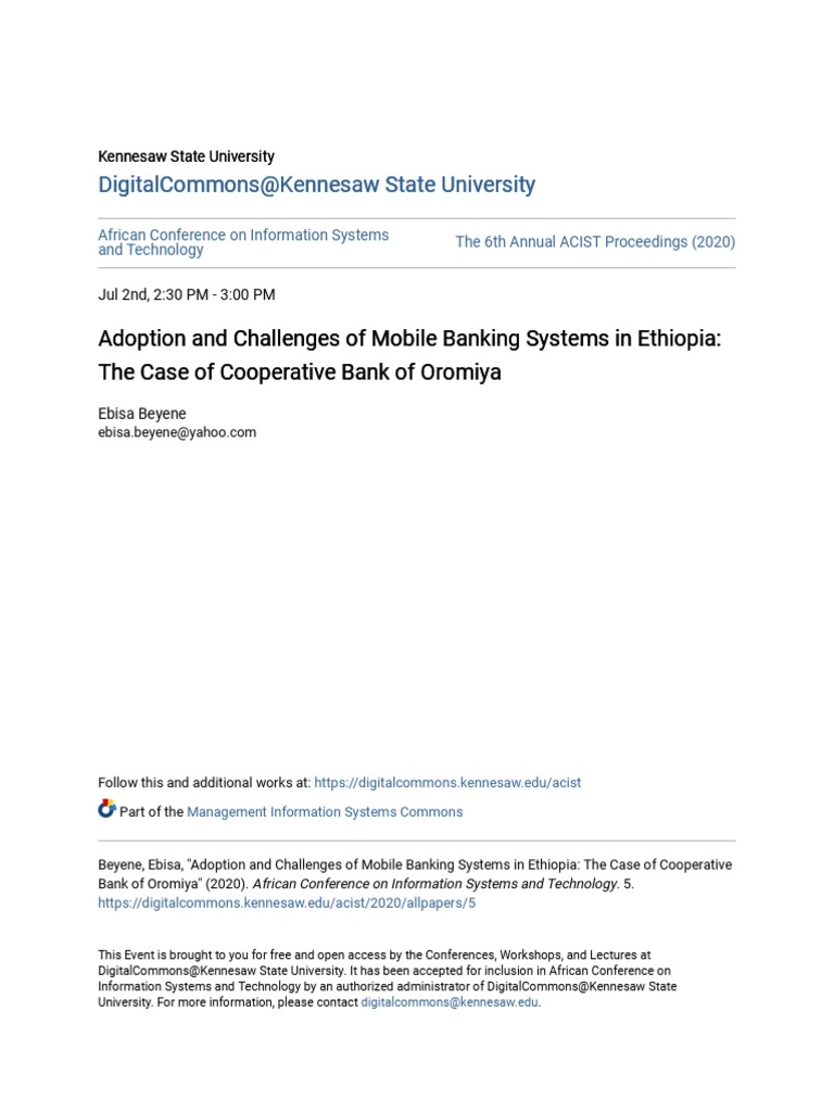 Adoption and Challenges of Mobile Banking Systems in Ethiopia - TH ...