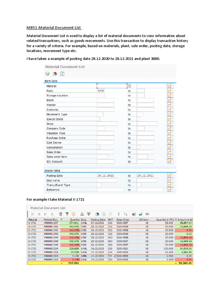 MB51-Material Document List | PDF | Warehouse | Data Management