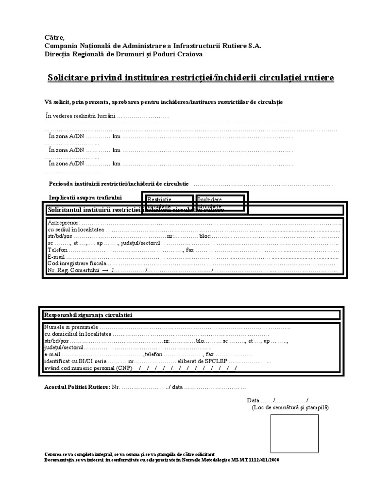 Cerere Tip Instituire Inchidere Circulatie | PDF