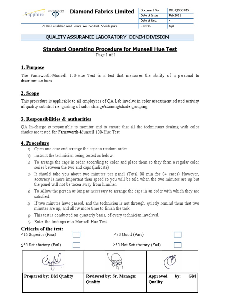 15-SOP Munsell Hue Test | PDF