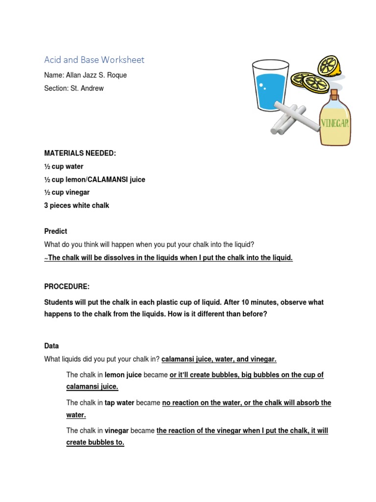 Acid and Base Reaction Worksheet | PDF | Self-Improvement