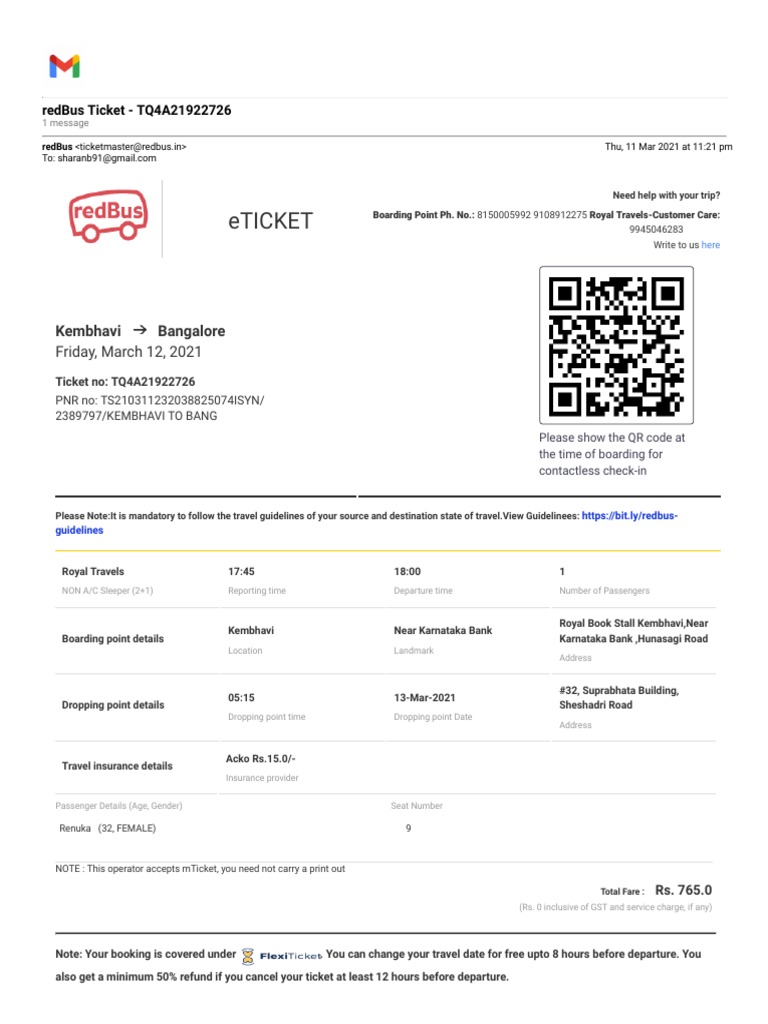 RedBus Ticket | Download Free PDF | Ticket (Admission) | Bus