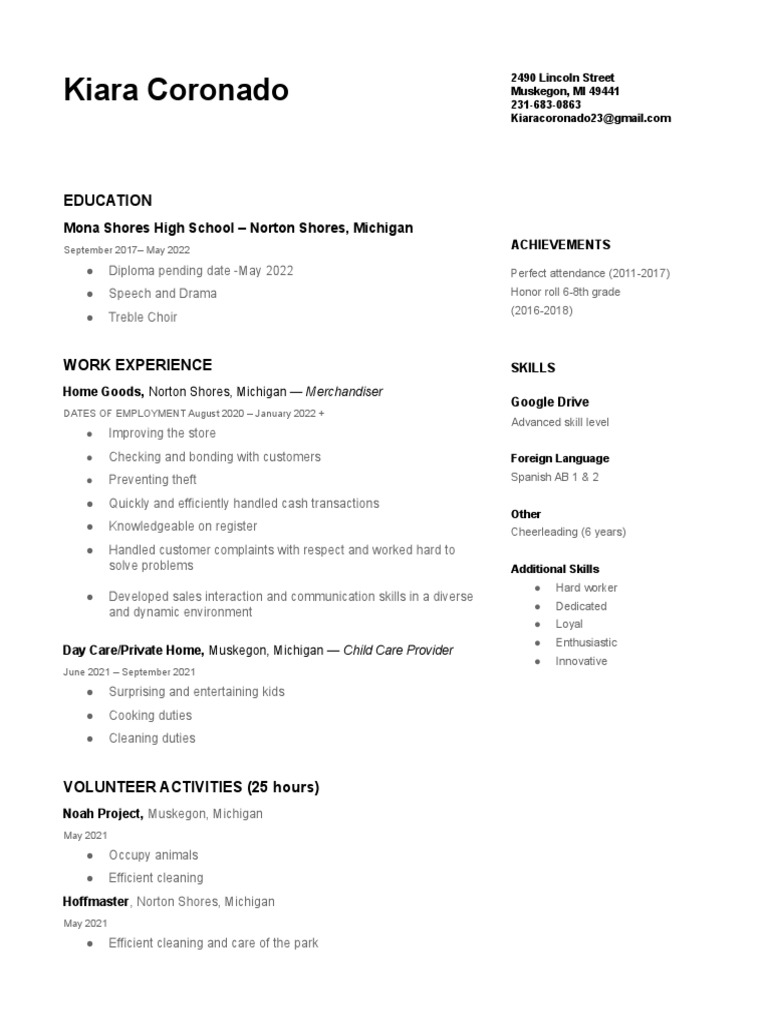 Kiara Coronado Resume | PDF | Cognition | Communication