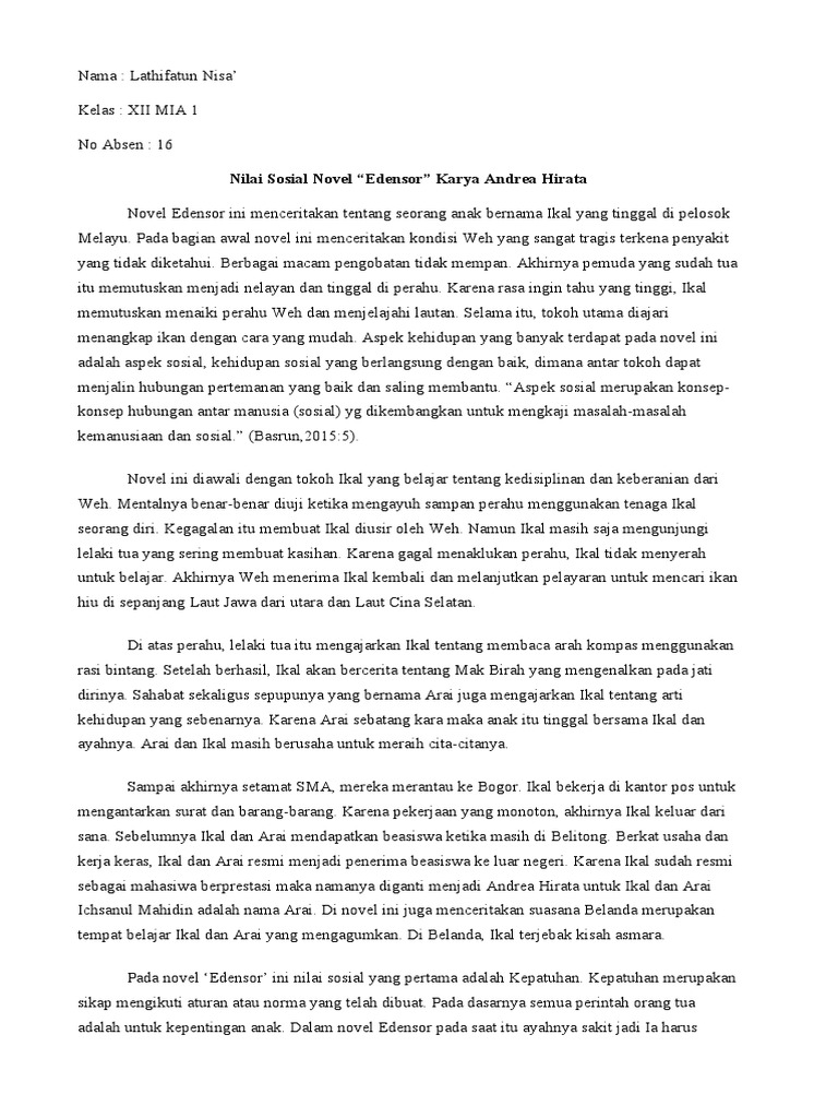 Nilai Sosial Novel "Edensor" | PDF