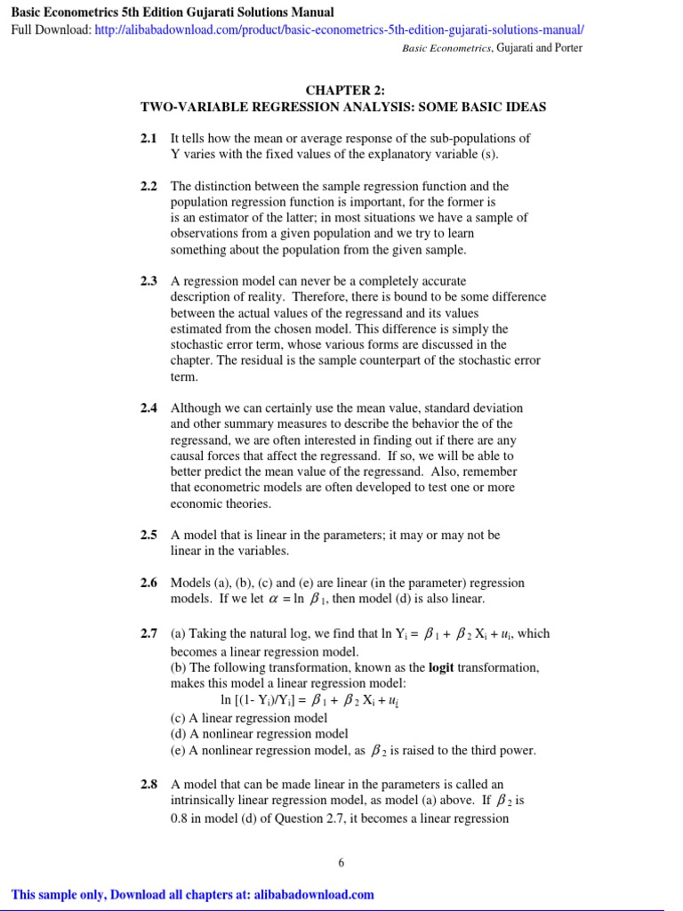 Basic Econometrics 5th Edition Gujarati Solutions Manual Pdf