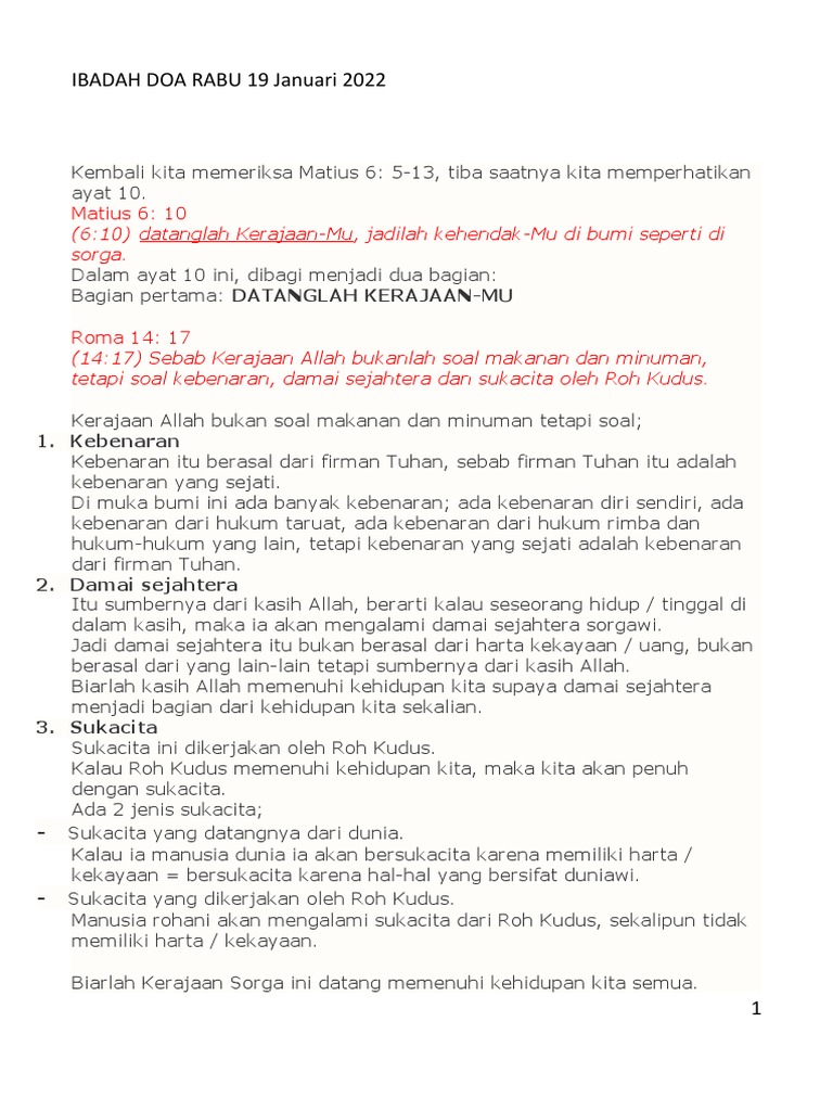 IBADAH Doa Rabu 19 Jan 2022 | PDF
