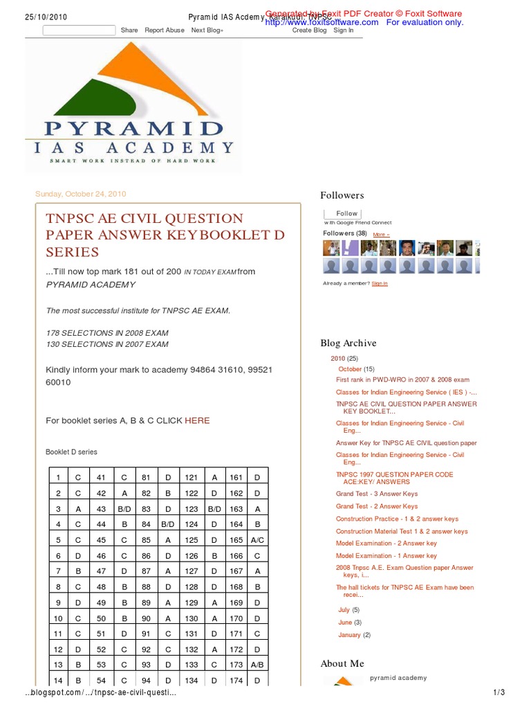 TNPSC Ae Civil Question Paper Answer Key Booklet D Series: ... Till Now ...