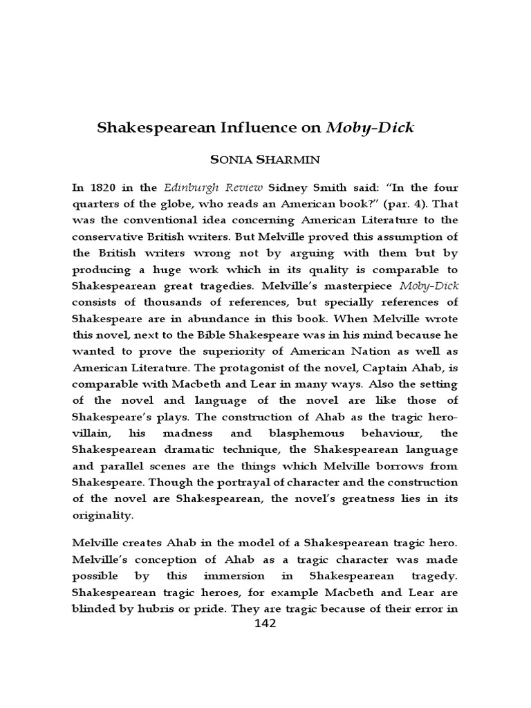 Shakespearean Influence On: Moby-Dick | PDF | Moby Dick | Captain Ahab
